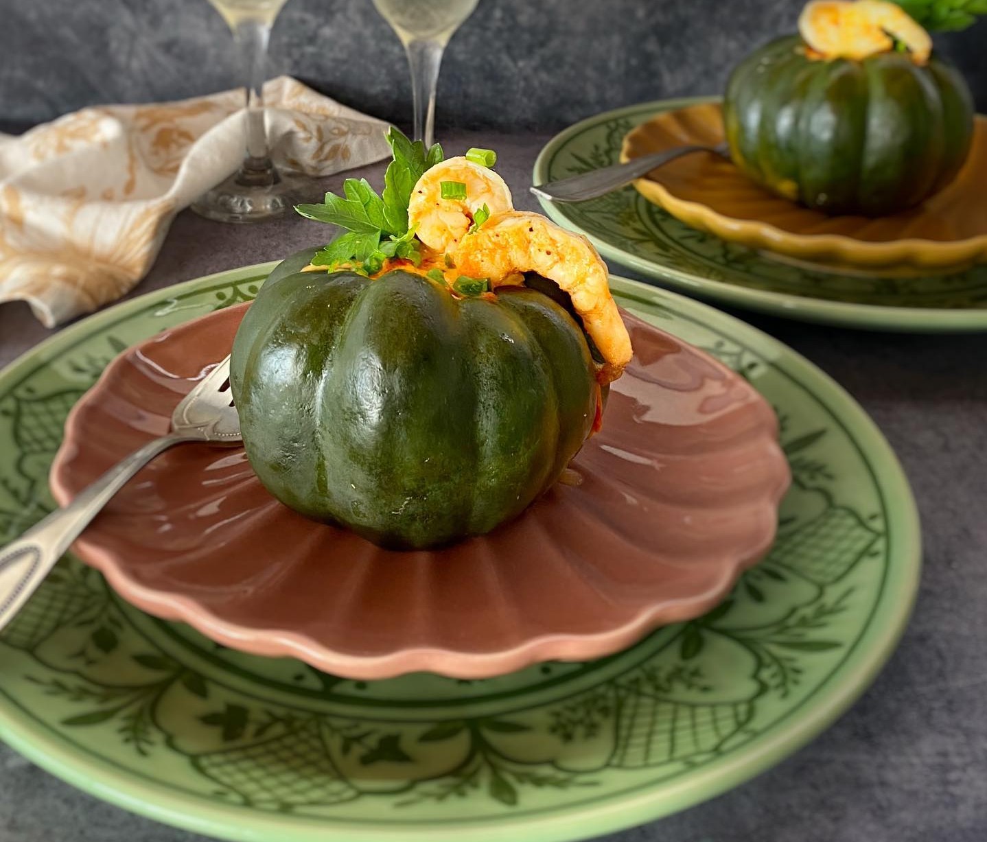 Abóbora pérola negra com camarão - Receiteria