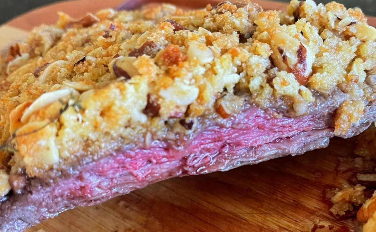 Fraldinha com crosta de castanhas e queijo - Receiteria