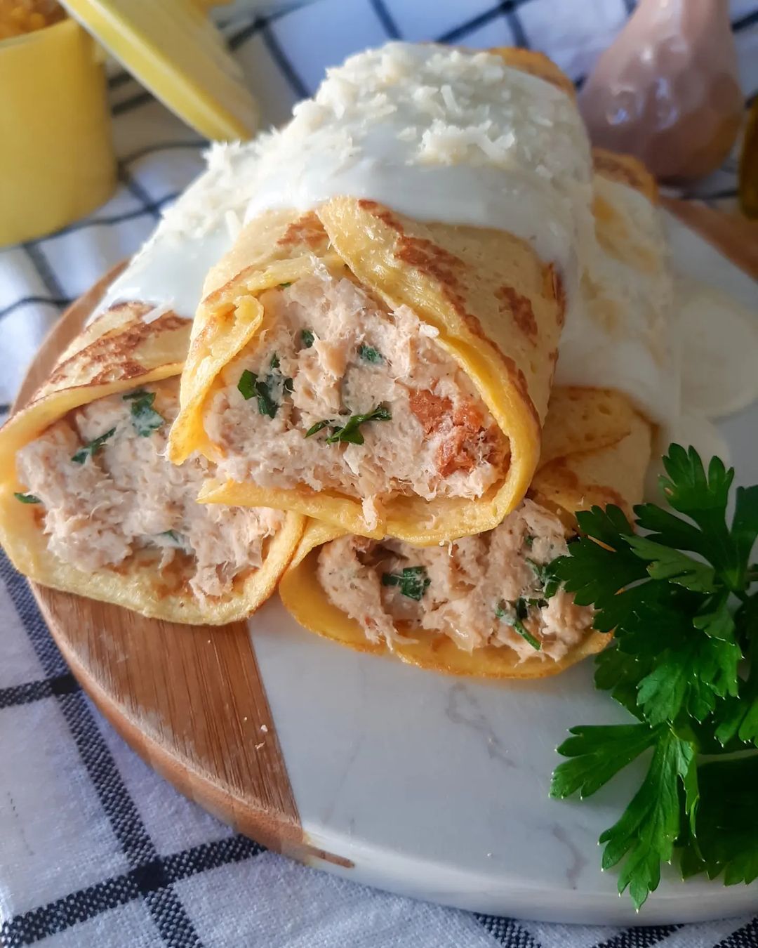 Panquecas de milho recheadas com frango - Receiteria