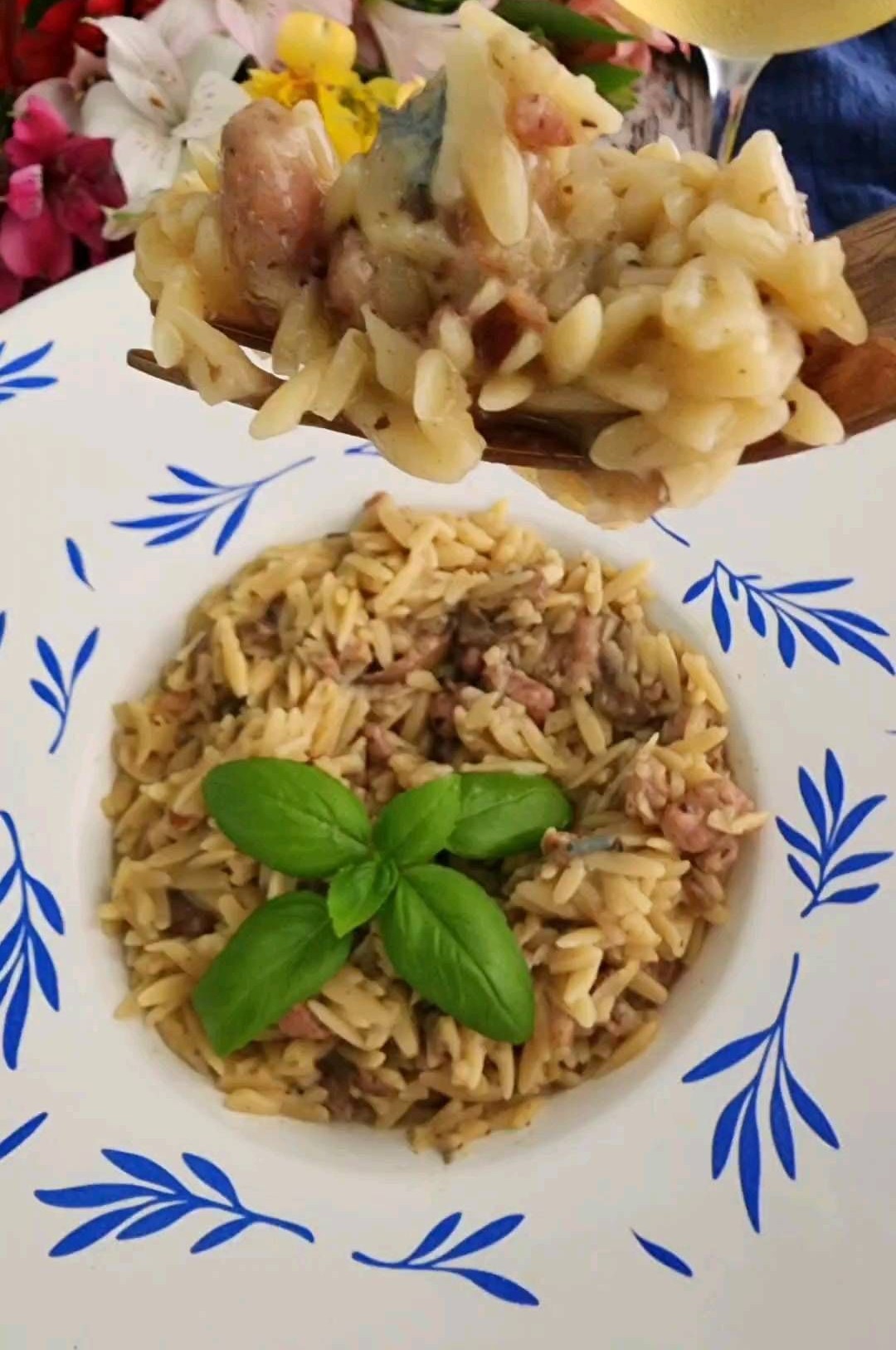 Risoni com linguiça, champignon e gorgonzola - Receiteria